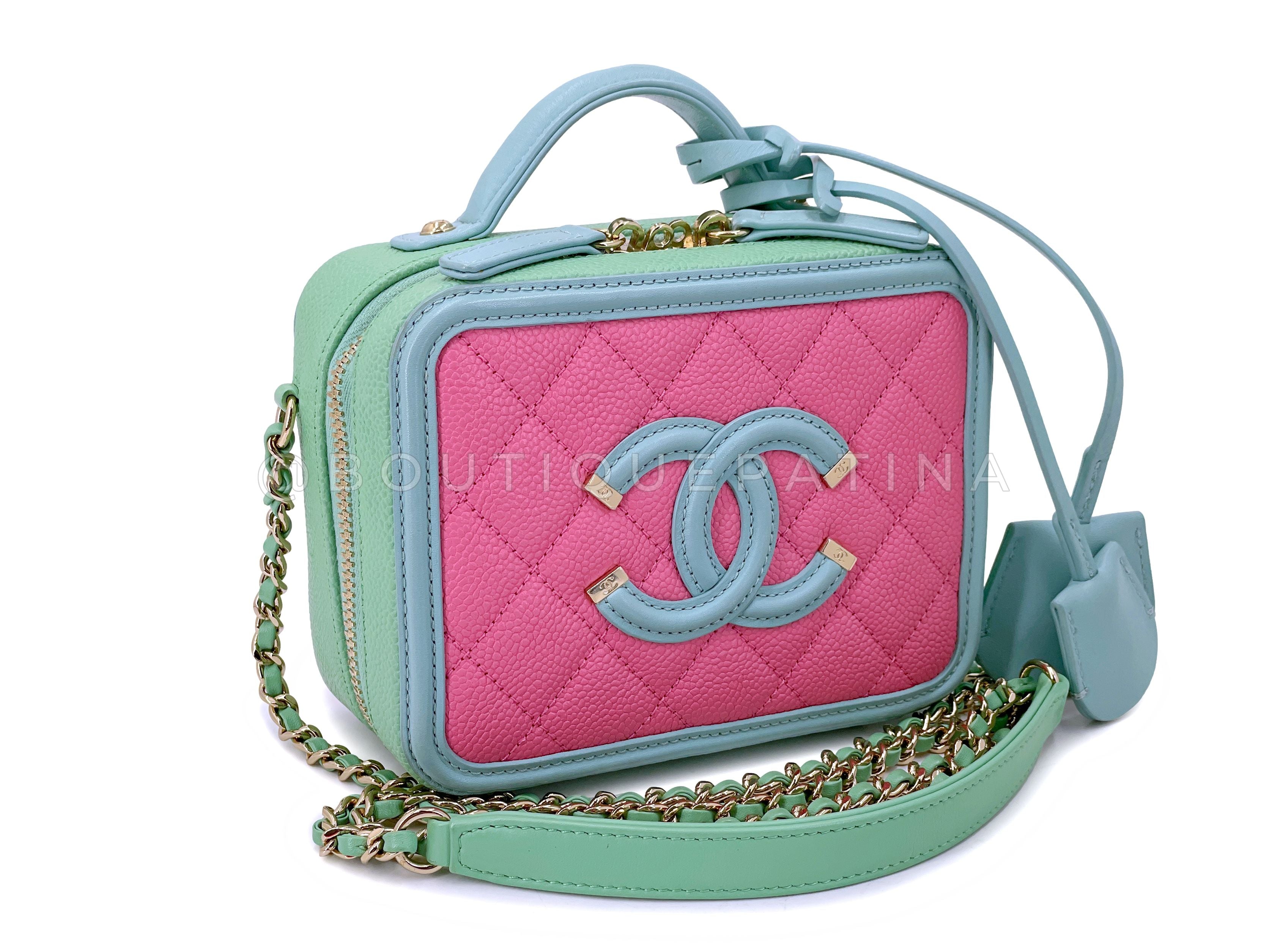 Chanel 2019 Pink/Green/Blue Caviar Filigree Vanity Case Bag – Boutique ...