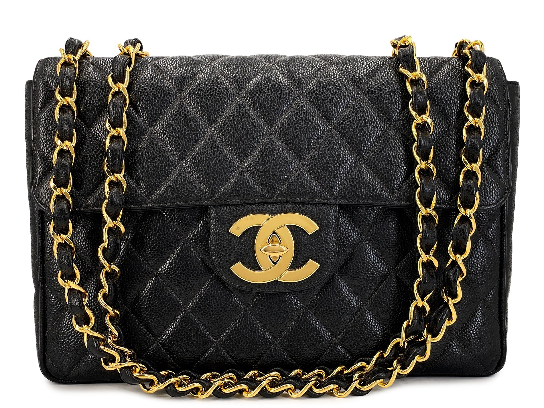 Chanel Vintage Caviar Jumbo Flap Bag Classic Black 24k GHW 1995 THW ...