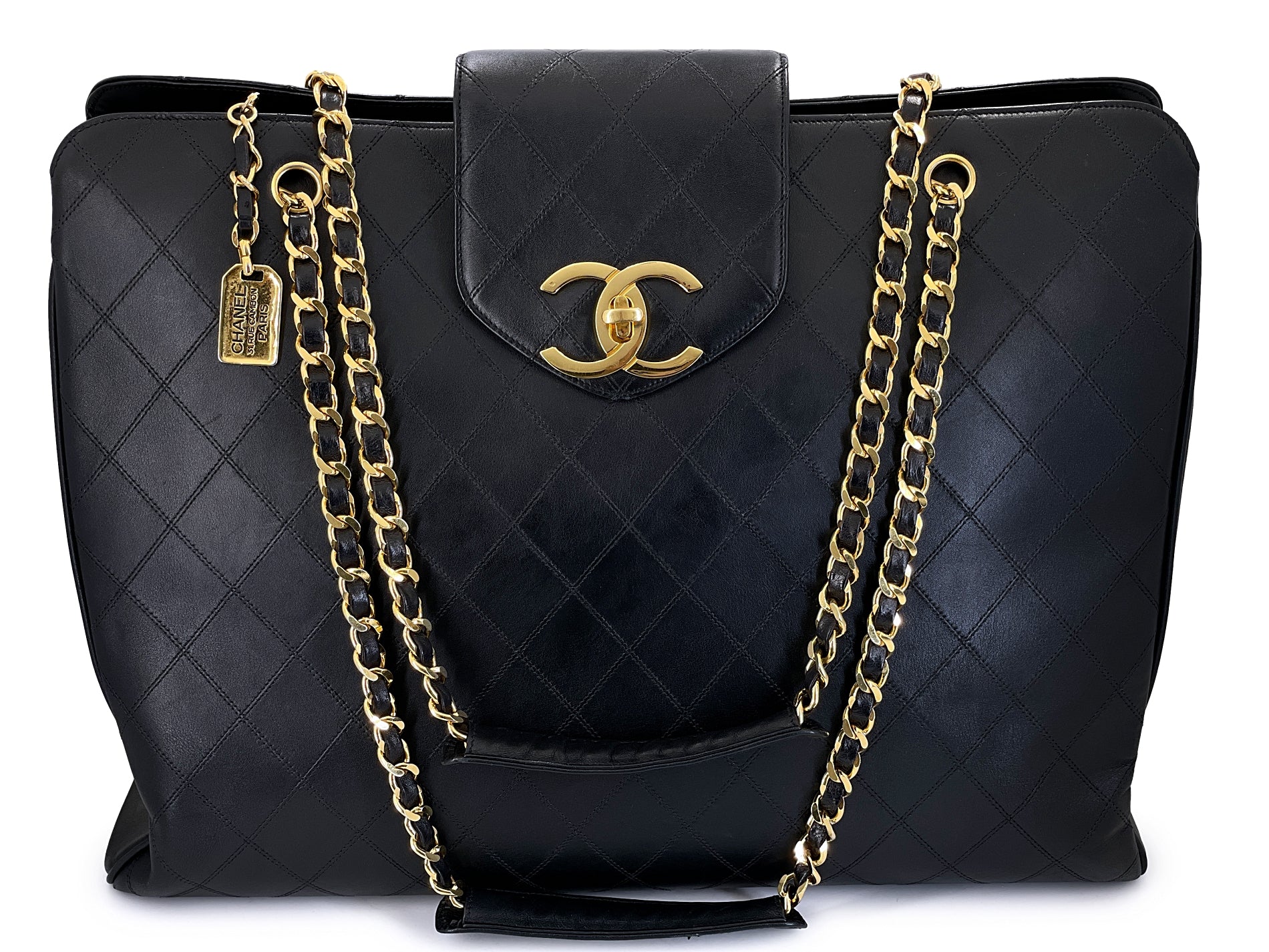 Chanel 1994 Vintage Black Supermodel Weekender Tote Bag 24k GHW WR2 ...