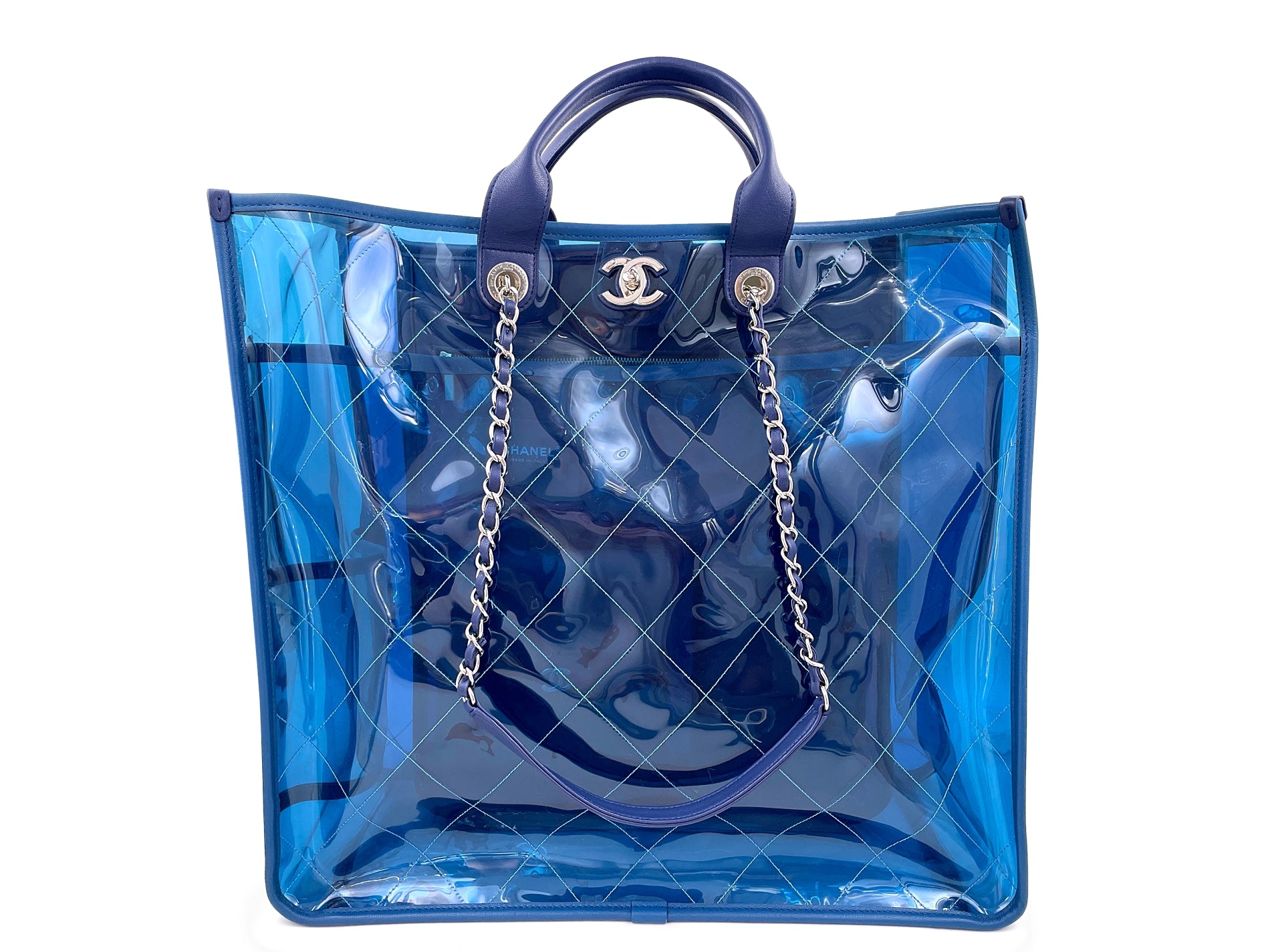 Chanel 18S Coco Splash Large Blue PVC Leather Trimmed NS Tote Bag SHW ...