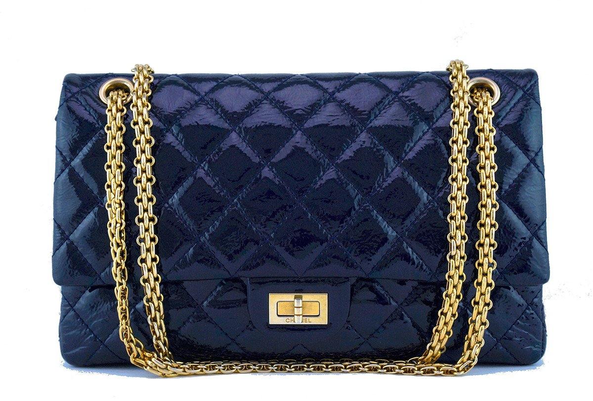 Chanel Navy Blue Patent 226 Reissue Classic 2.55 Double Flap Bag ...